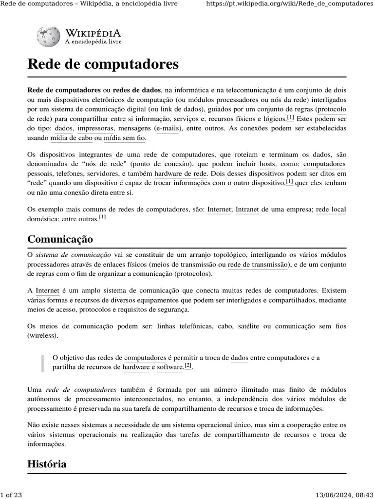 Rede de Computadores - Wikipédia, A Enciclopédia Livre | PDF | Rede de ... Rede de Computadores - Wikipédia, A Enciclopédia Livre | PDF | Rede de ...