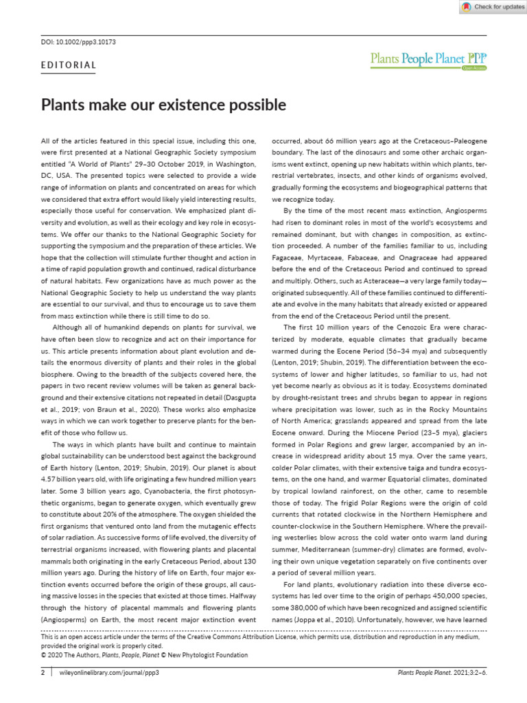Plants People Planet - 2020 - Raven - Plants make our existence possible | PDF | Conservation ...