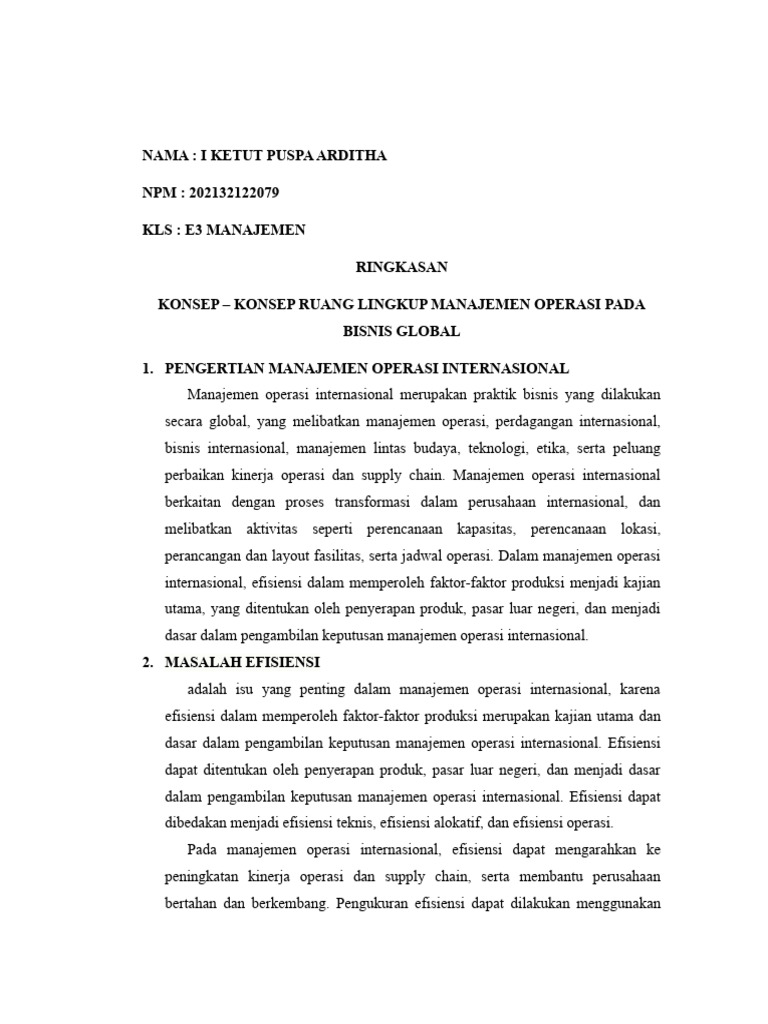 Ringkasan Materi 1 Manajemen Operasi Internasional | PDF | Bisnis