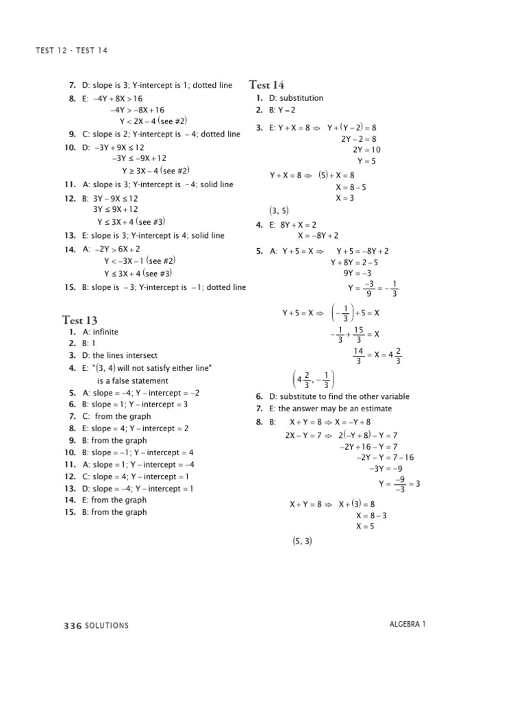 Algebra 1 Test Solutions Overview | PDF | Mathematics | Mathematical ...