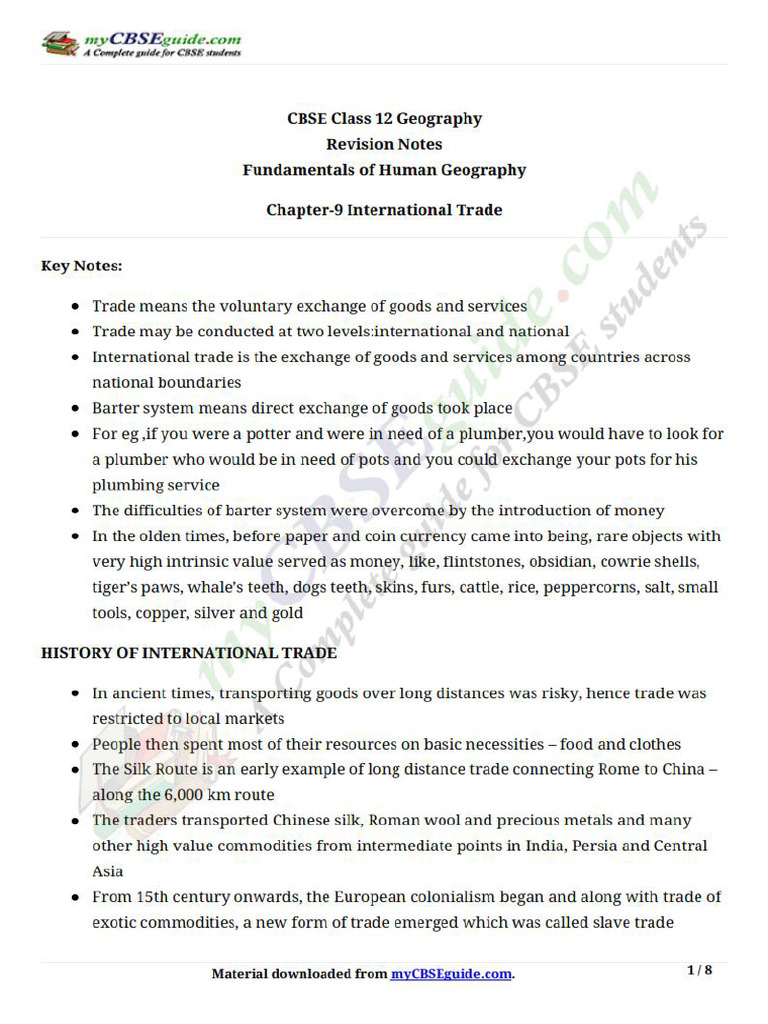 12 Geography Notes b1 ch9 | PDF