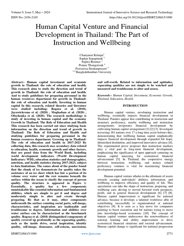 Human Capital Venture and Financial Development in Thailand: The Part ...