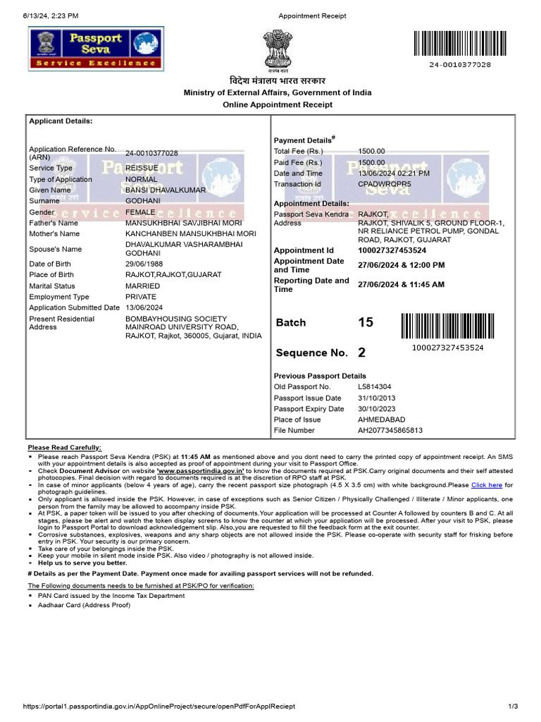 Appointment Receipt | Download Free PDF | Identity Document | Passport