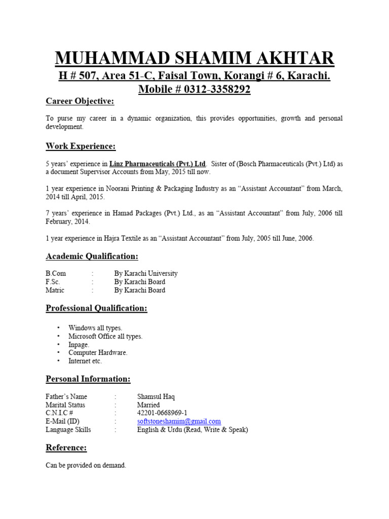 Muhammad Shamim Akhtar Resume | PDF | Career & Growth | Business