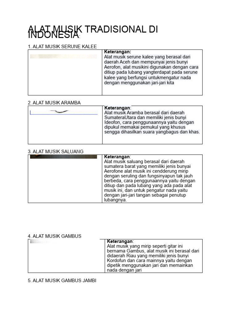 Alat Musik Tradisional Di Indonesia | PDF