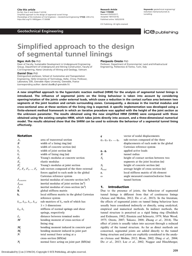 Do Et Al 2018 Simplified Approach To The Design of Segmental Tunnel ...