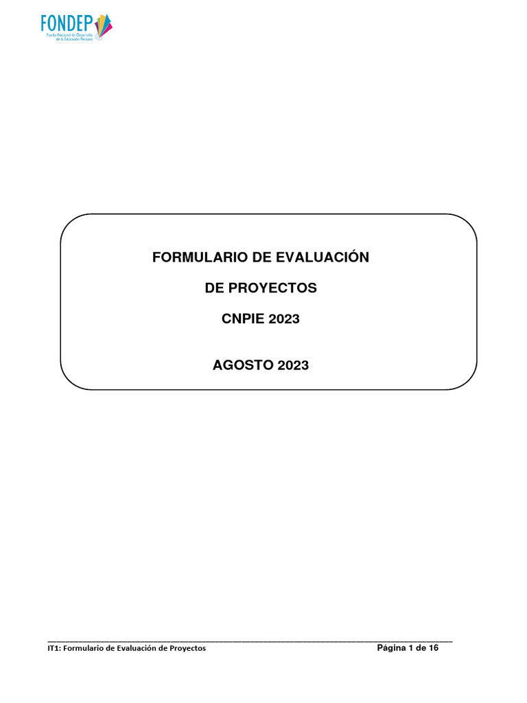 IT1. Formulario de Evaluación de Proyectos | PDF | Evaluación | Enseñando