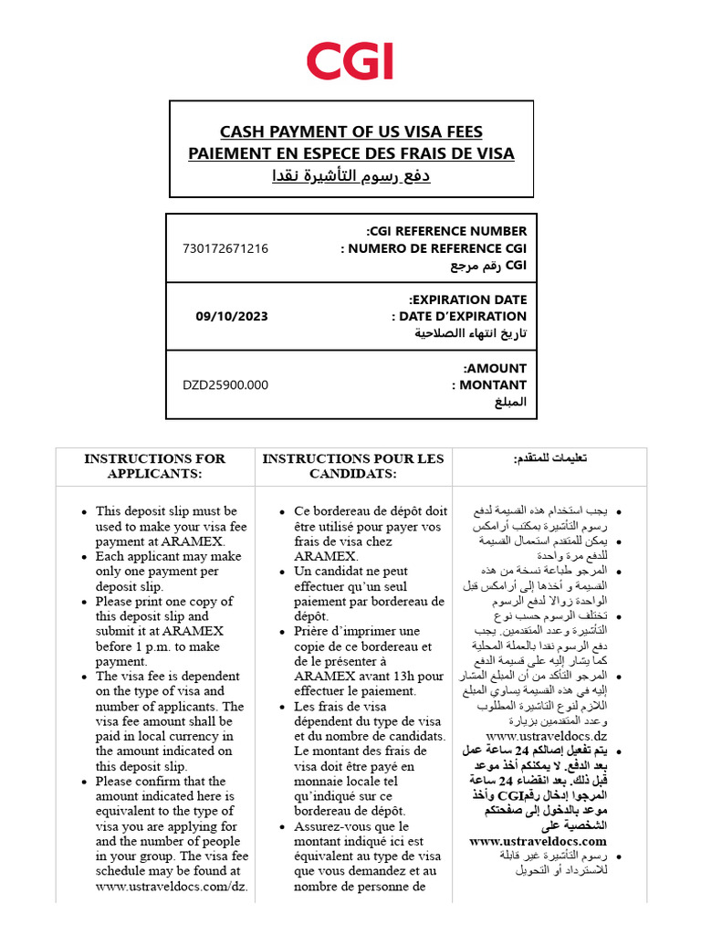 Apply For A U.S. Visa - Receipt For Payment | PDF