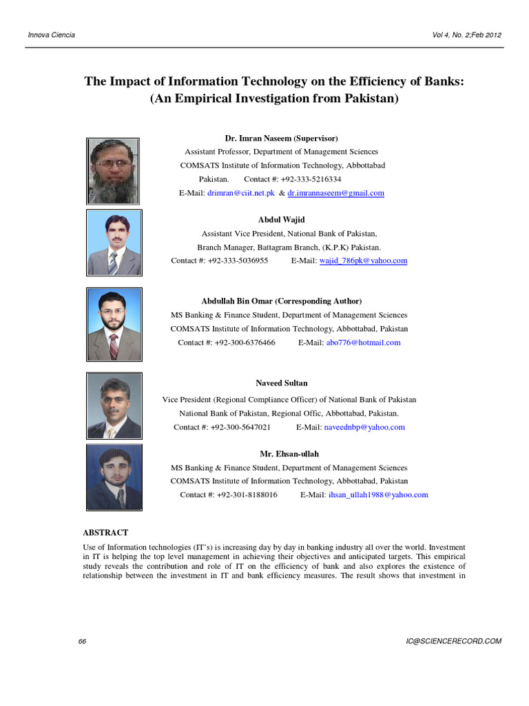 2012 The Impact Of Information Technology On The Efficiency Of Banks Pdf Usability