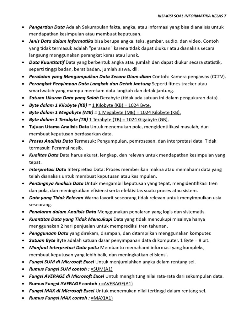 Rangkuman Kisi-Kisi Kelas 7 Informatika | PDF
