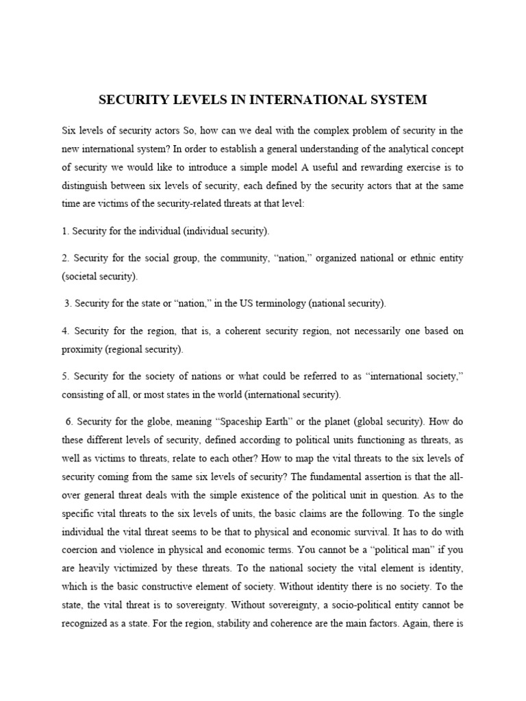 Security Levels in International System | PDF | Self Determination ...
