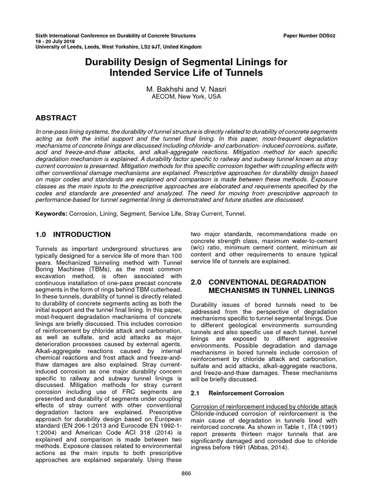 Durability Design of Segmental Linings For Intended Service Life | PDF ...