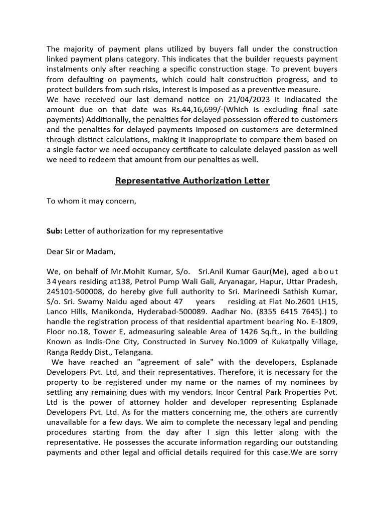 Representative Authorization Letter | PDF | Lawsuit | Arbitration