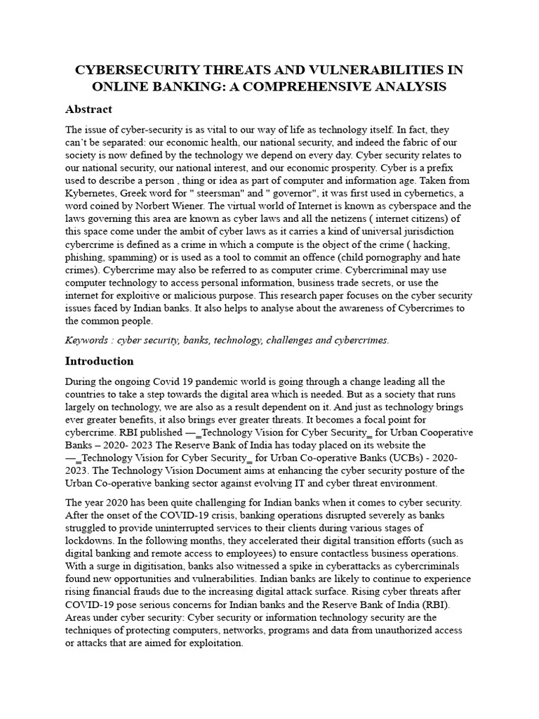 Cybersecurity Threats and Vulnerabilities in Online Banking | PDF ...