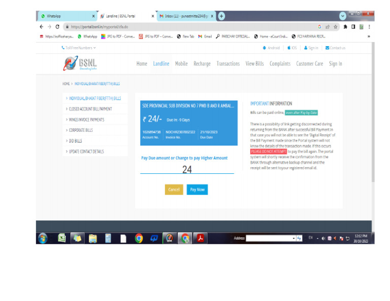 Bill Pending of Wifi As On Related 30.10.2023 | PDF