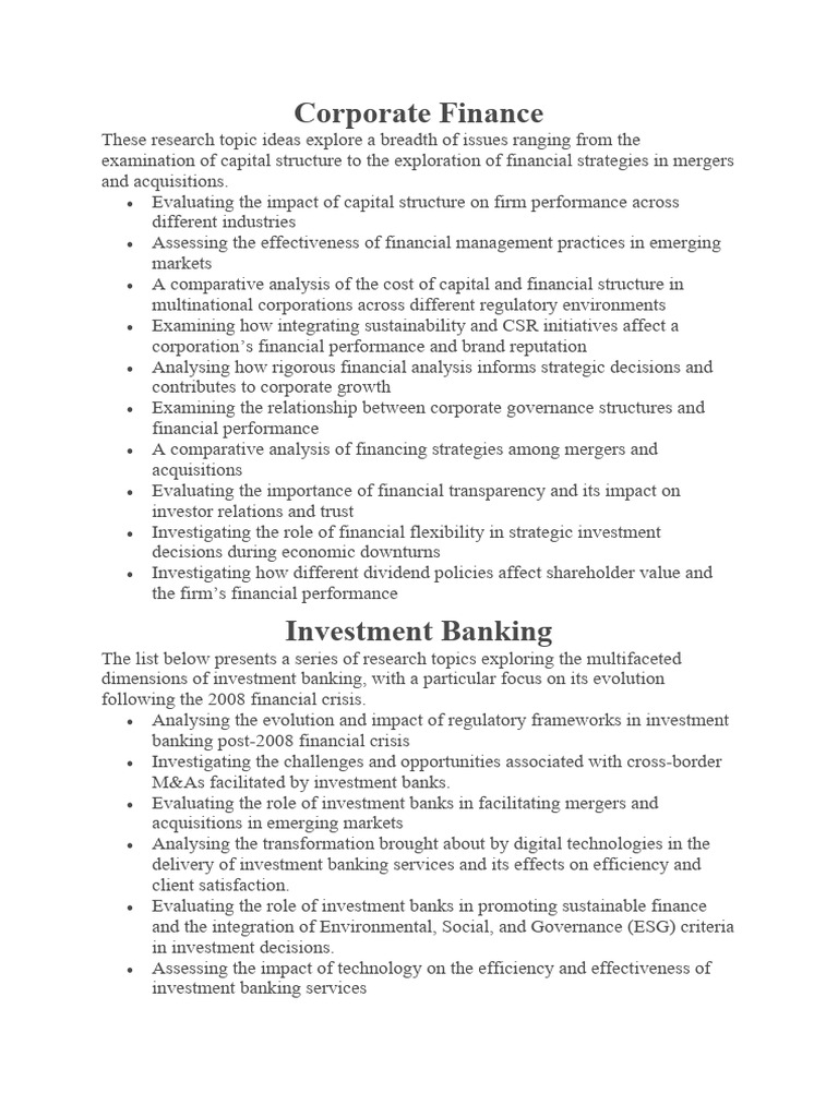 Corporate Finance Research Topics Guide | PDF | Corporate Finance | Venture Capital