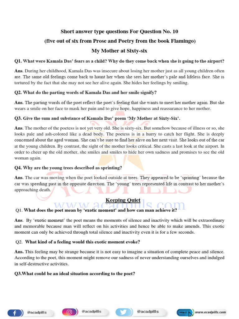 Short Answer Type Questions - Flamingo | PDF