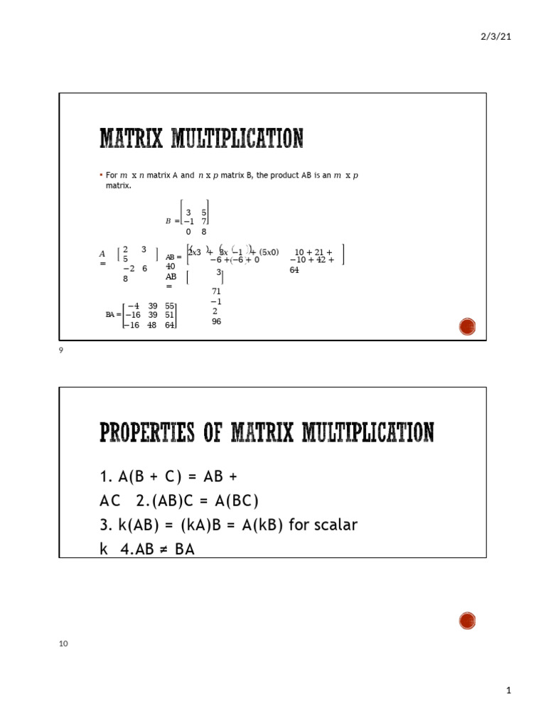 Matrix Multiplication Determinant of A Matrix | PDF | Matrix ...