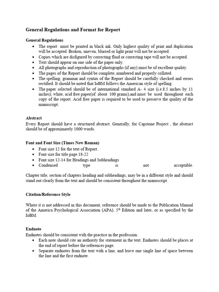 General Regulations and Format For Report | PDF | Apa Style | Written ...