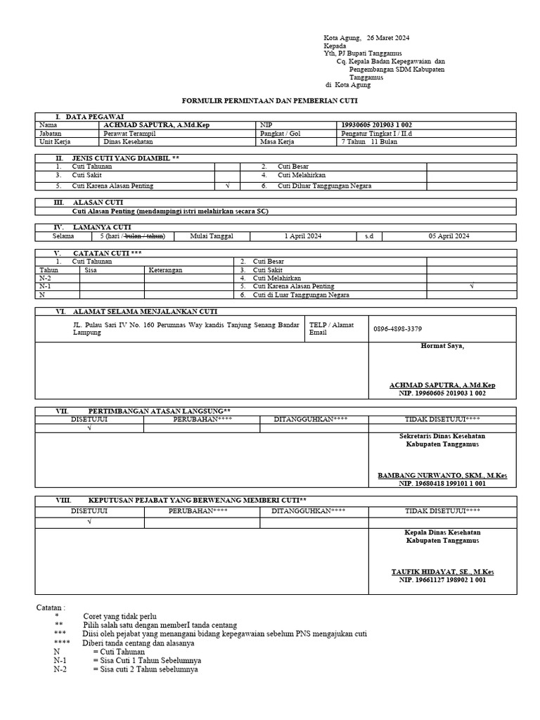 Blangko Cuti putra | PDF