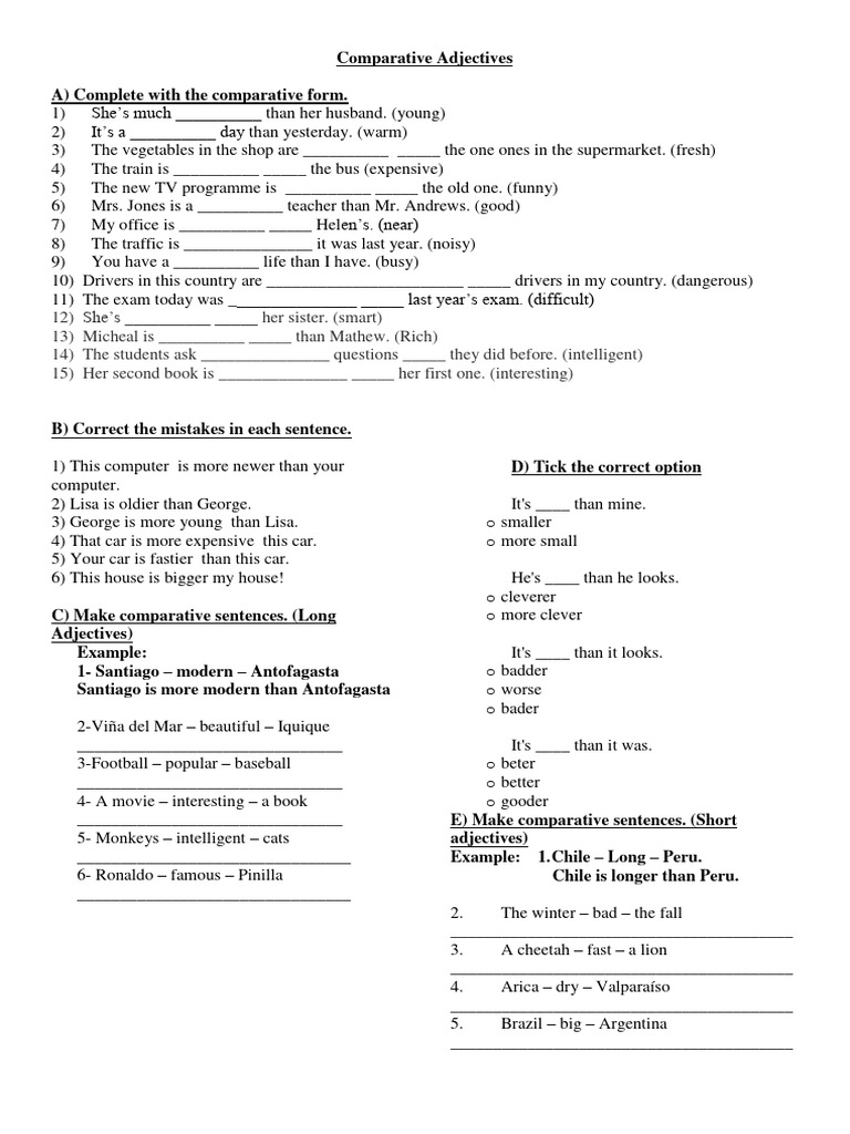 Comparative Adjectives Exercises | PDF