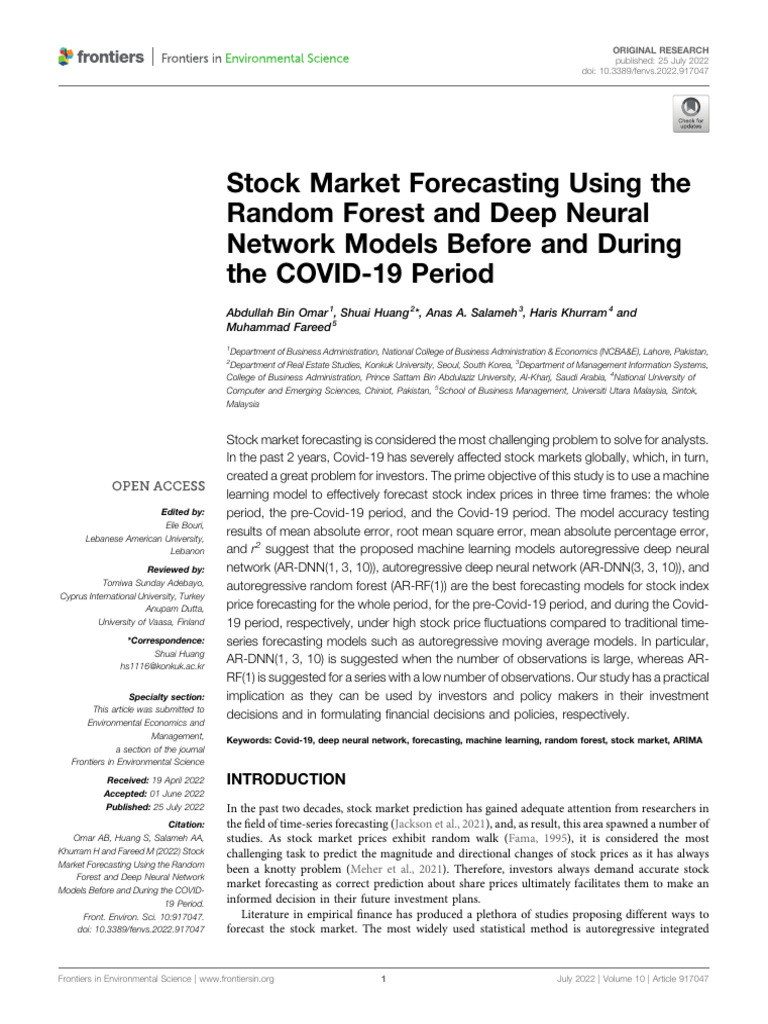 2022-Front. in Env. Sci - Stock Market Forecasting Using Machine ...