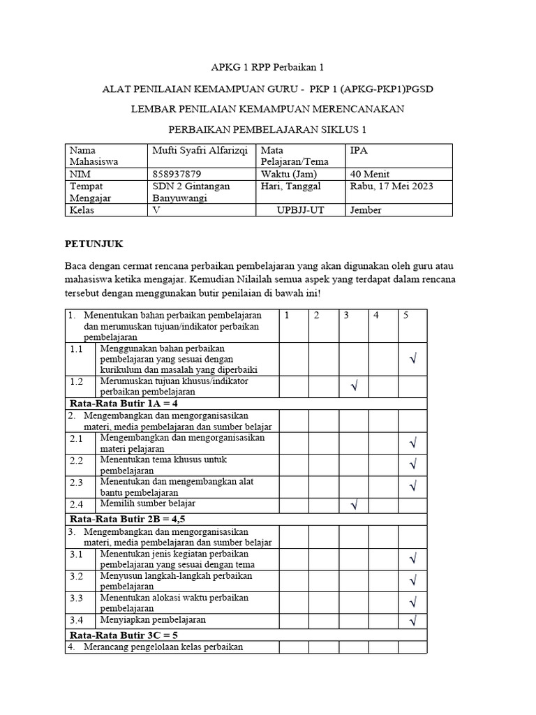 APKG 1 RPP Perbaikan 1 - Mufti Syafri Alfarizqi - 858937879 | PDF | Karier & Perkembangan