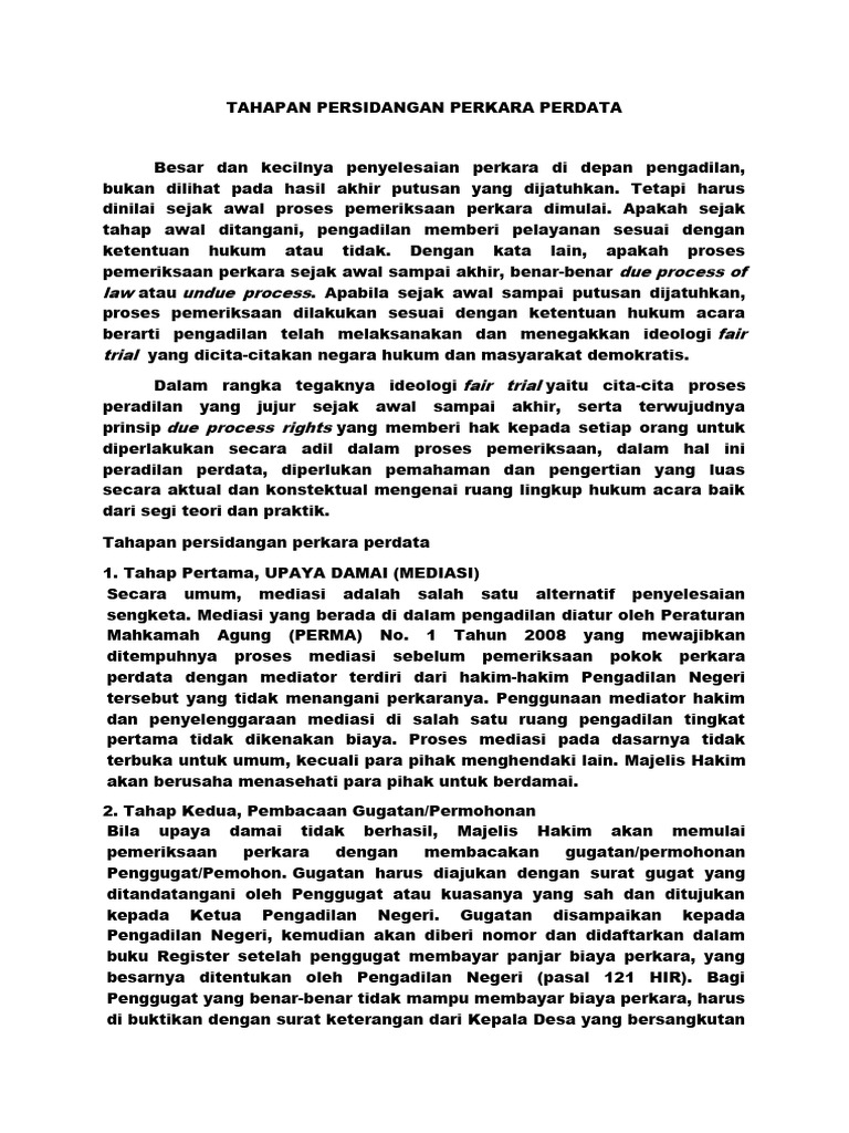 Tahapan Persidangan Perkara Perdata | PDF | Hukum