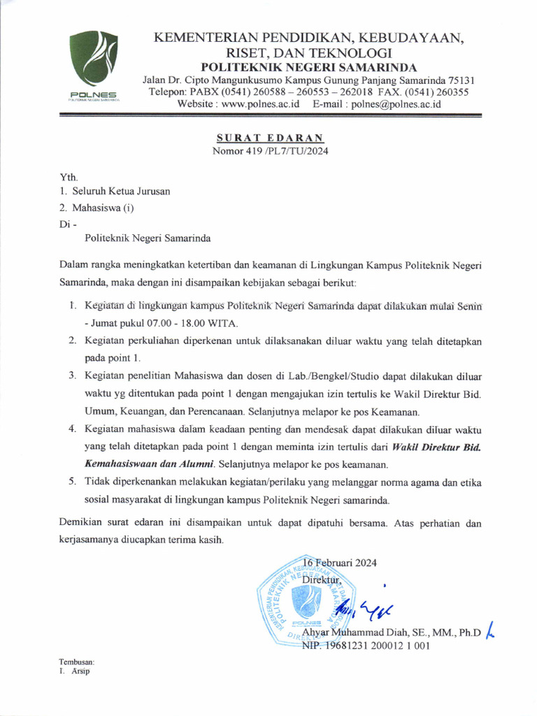 Contoh SURAT EDARAN KEGIATAN MAHASISWA | PDF
