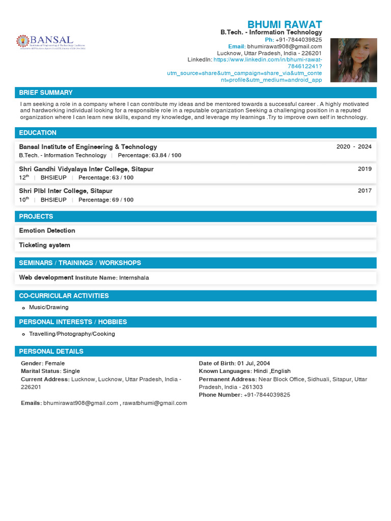 Bhumi Rawat Resume | PDF