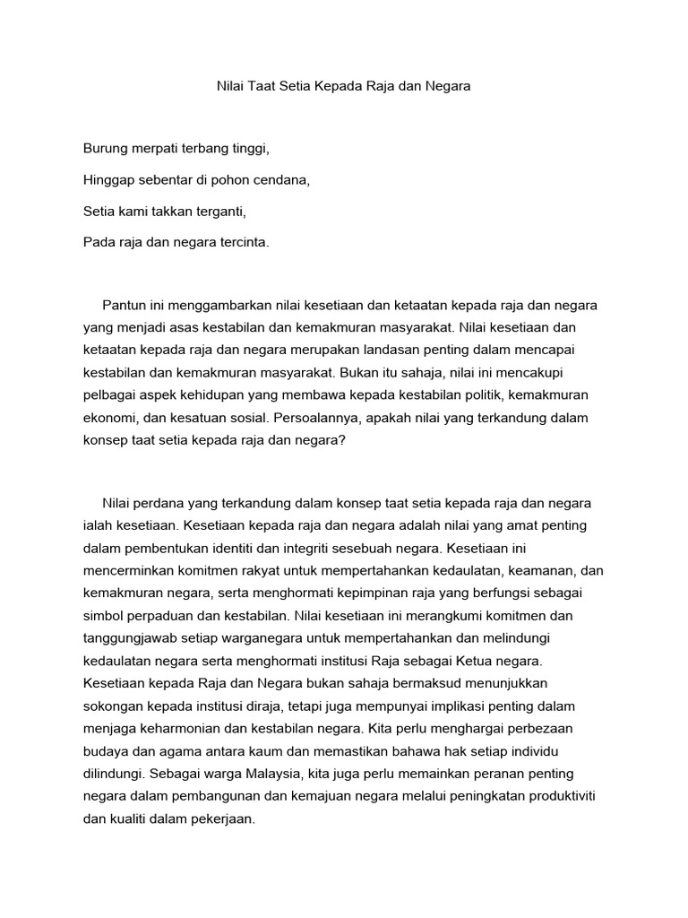 Nilai Taat Setia Kepada Raja Dan Negara | PDF