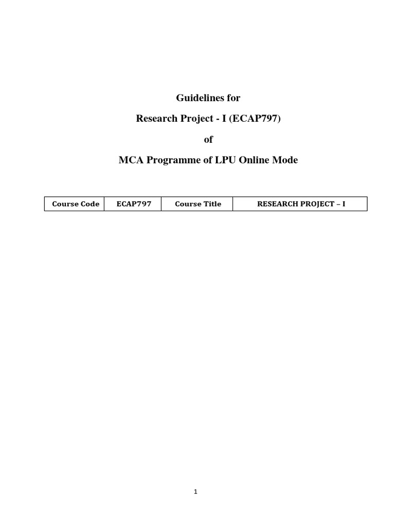 Research Project-I Guidelines | PDF