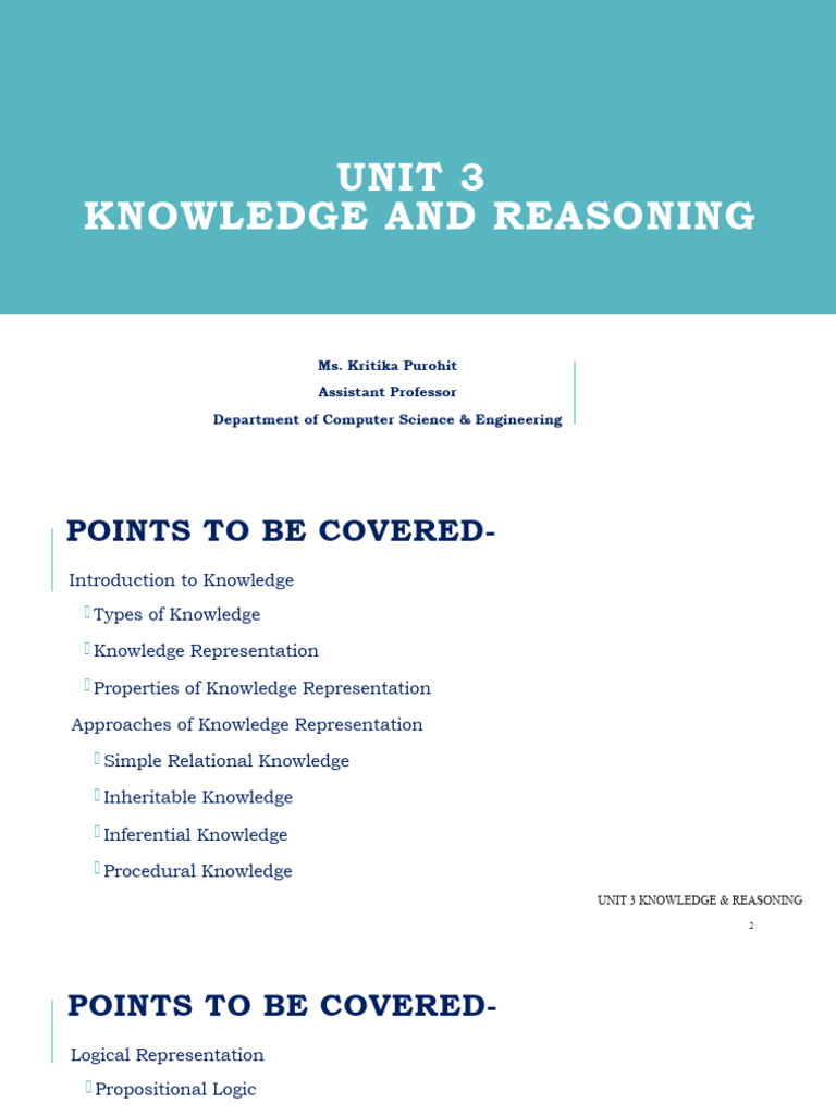 Unit 3 Knowledge and Reasoning | PDF | Knowledge Representation And Reasoning | Logic