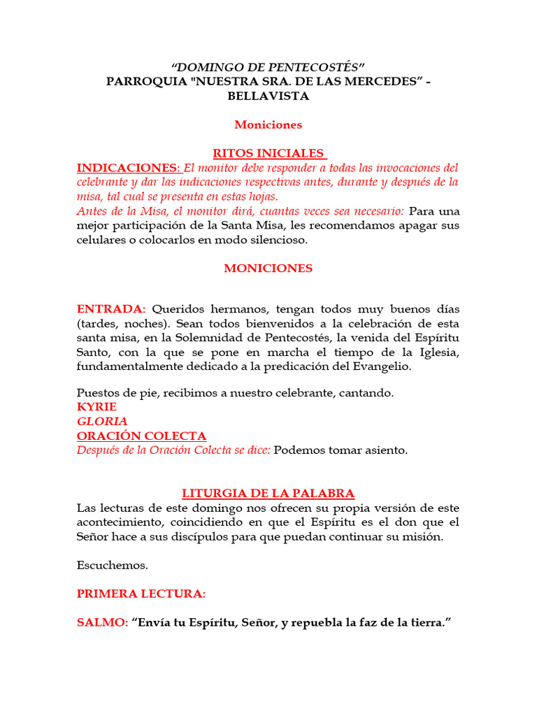 Pentecost Es | PDF | eucaristía | Adoración Cristiana Y Liturgia