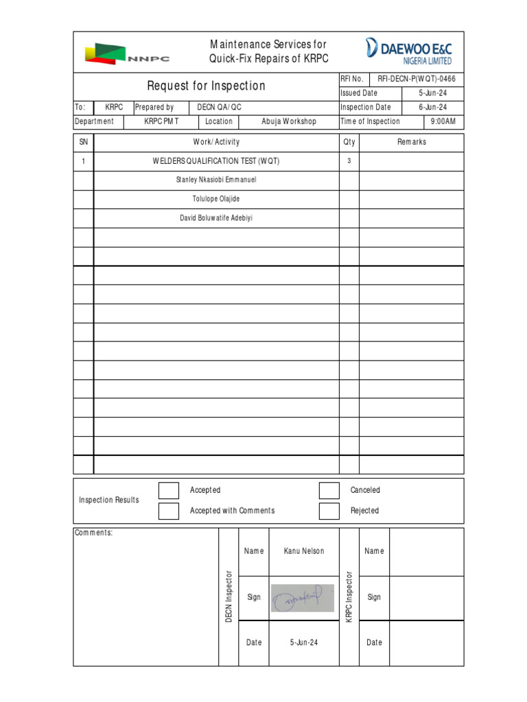 Rfi Decn P (WQT) 0466 | PDF