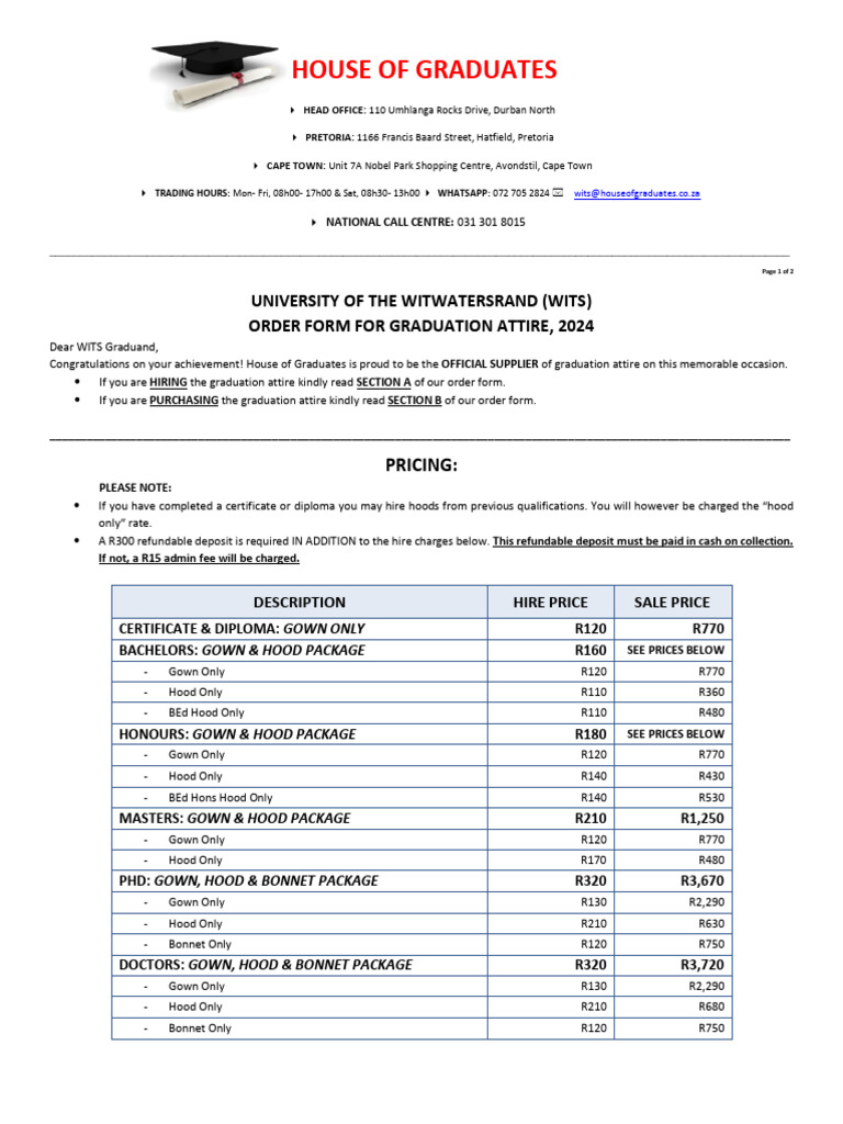 WITS Pricelist For Graduation Attire 2024 | PDF | Cash | Automated ...
