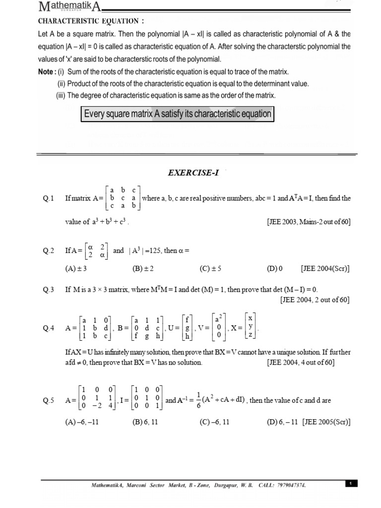 Matrices PYQ Practice Sheet | PDF | Matrix (Mathematics) | Determinant