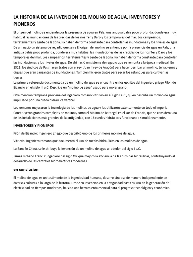 Historia y evolución del molino de agua | PDF | Hidroelectricidad ...