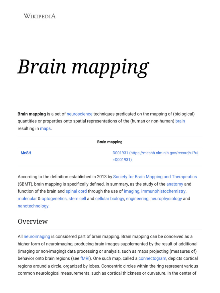 Brain Mapping - Wikipedia | PDF | Neuroscience | Cognitive Science