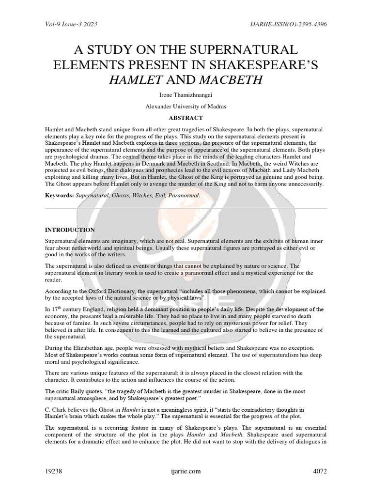 A STUDY ON THE SUPERNATURAL ELEMENTS PRESENT IN SHAKESPEARE'S HAMLET ...