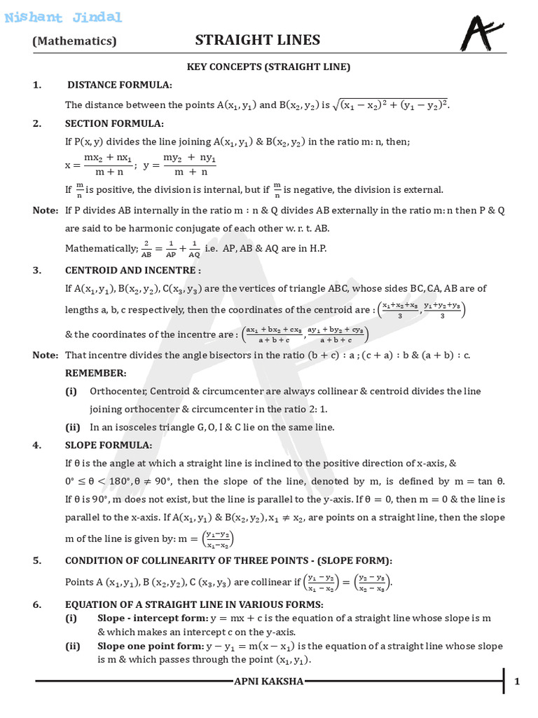 Straight Line Formulas Guide | PDF | Mathematical Concepts | Analytic ...