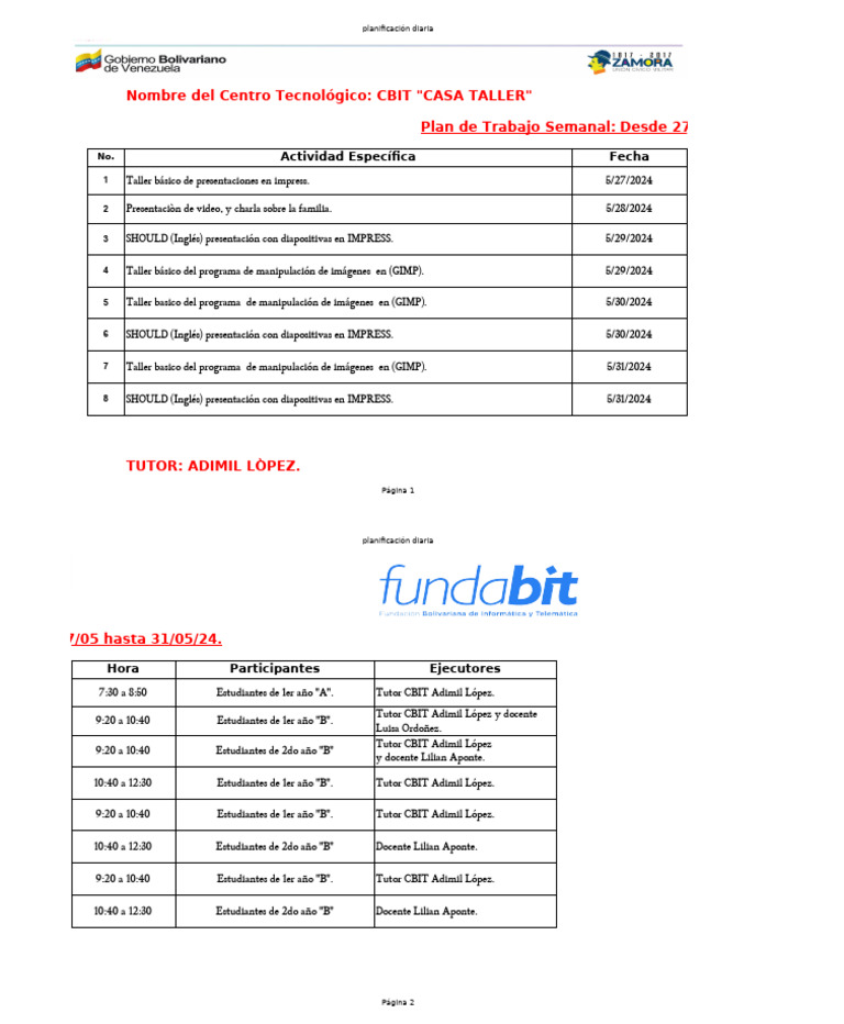 Planificación. CBIT Casa Taller. | PDF