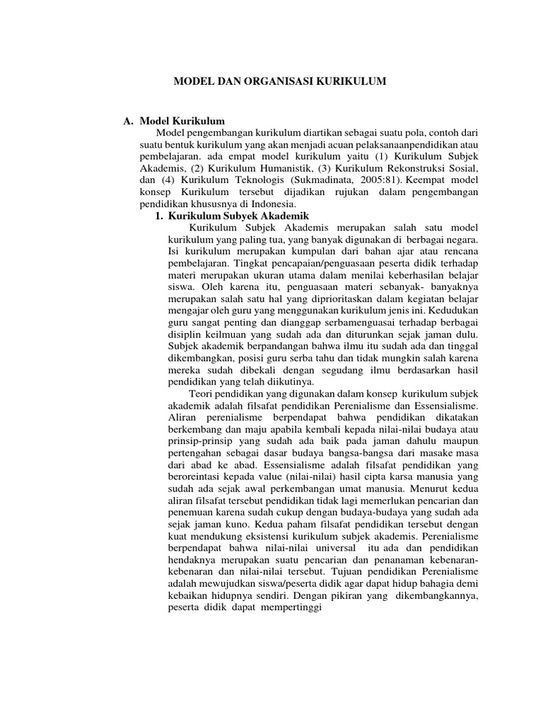 Model Dan Organisasi Kurikulum | PDF