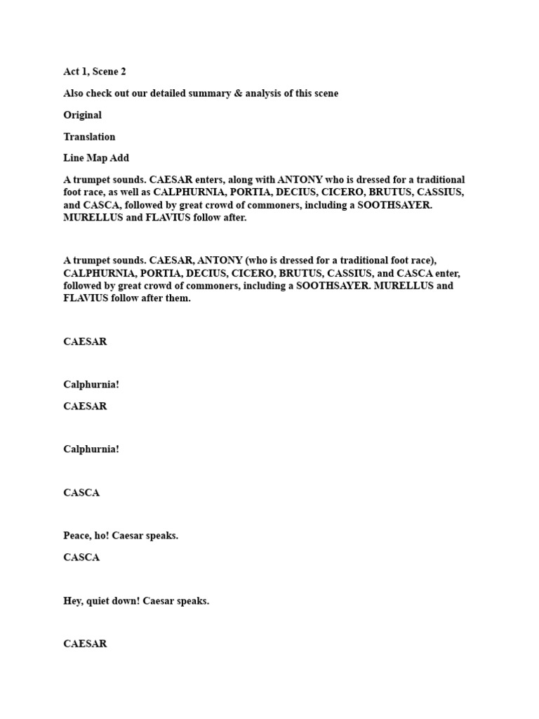 Julius Caesar Act 1 Scene 2 Summary | PDF | Mark Antony | Julius Caesar