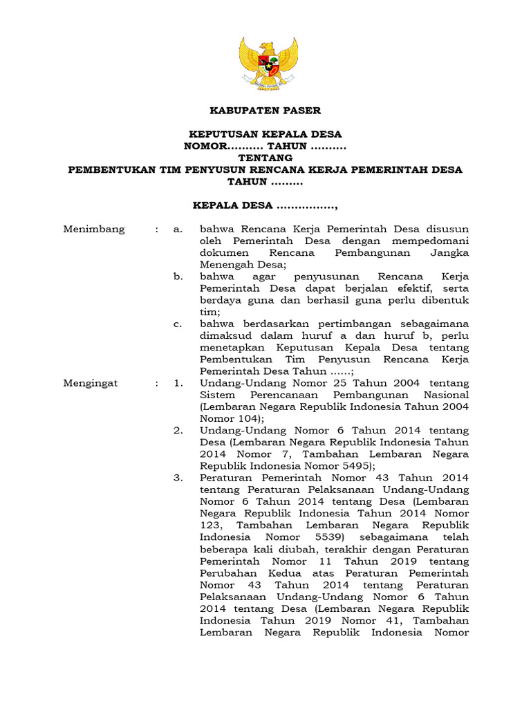 02 Format keputusan Kepala Desa tentang Tim Penyusun RKP Desa | PDF 02 Format keputusan Kepala Desa tentang Tim Penyusun RKP Desa | PDF