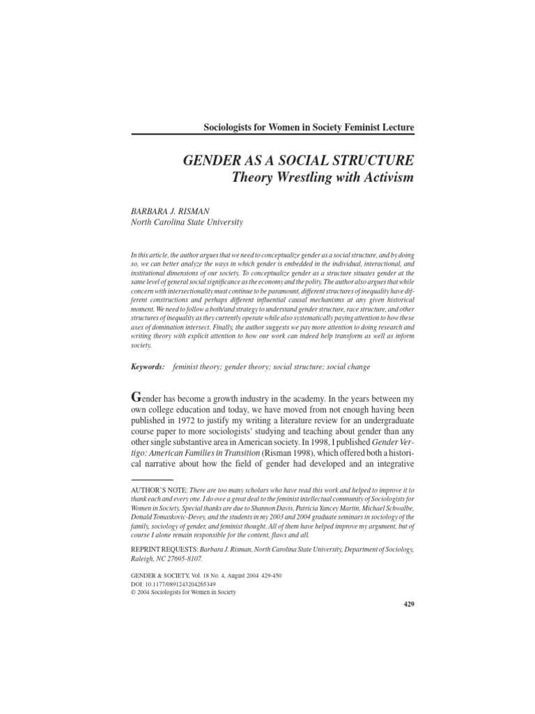Gender As STRUCTURE Risman | PDF | Gender Studies | Gender