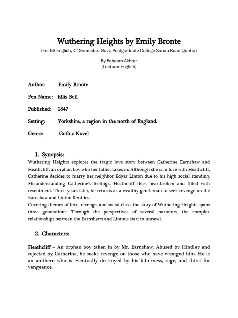 Wuthering Heights | PDF | Heathcliff (Wuthering Heights) | Wuthering ...
