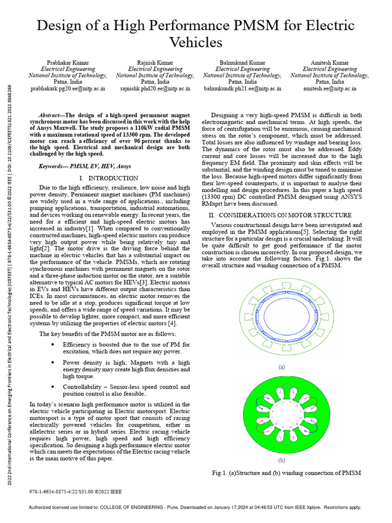 2022 Conf Design of A High Performance PMSM For Electric Vehicles ...