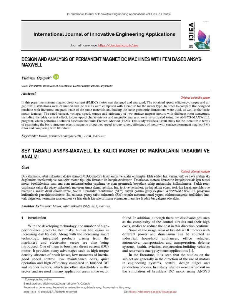 2023 - Journal - DESIGN AND ANALYSIS OF PERMANENT MAGNET DC MACHINES ...