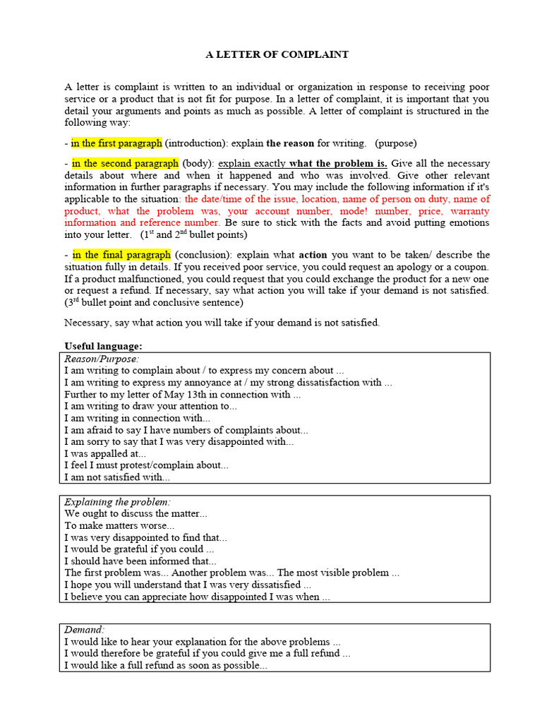 A LETTER OF COMPLAINT | PDF